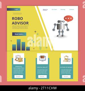 Robo advisor flat landing page website template. Basic income, digital ...