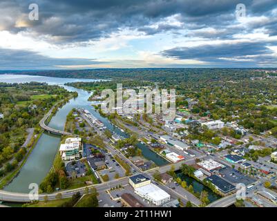 Early afternoon autumn aerial photo view of Saratoga Springs New York ...