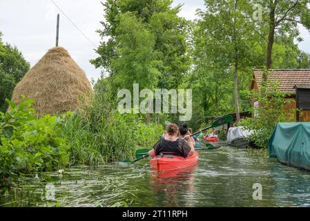 Heuhaufen, Kanu, Fließ bei Lehde, Lehder Graben, Spreewald, Brandenburg ...