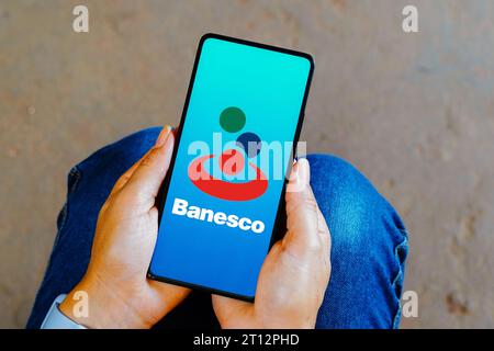 In this photo illustration, the Banesco USA logo is displayed on a ...
