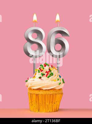 Number 86 candle - Birthday card design in yellow background Stock ...