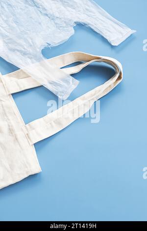 Concept of comparison reusable textile bag and disposable plastic ...