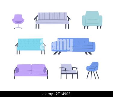 Set of sofa. Collection of chair and couches cartoon flat furnishings ...