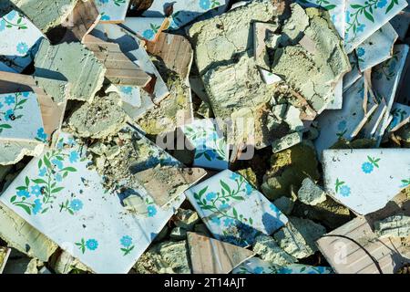 Splinters of a ceramic tile . Texture white pieces, shards against a ...