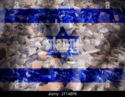 Destroyed house with the Israeli flag , concept of war in Israel Stock ...