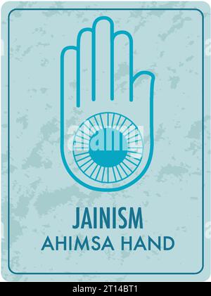 Jainism religion symbol of Ahimsa hand or Dharmachakra of Jain Dharma ...