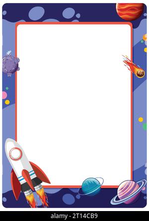 A vibrant vector cartoon illustration of outer space with multiple ...