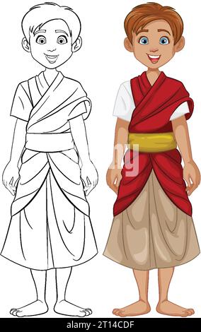 Colorful cartoon characters depicting Southeast Asian men in ...