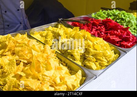 colored chips. sale of chips. Multi-colored snacks. Concept unhealthy ...