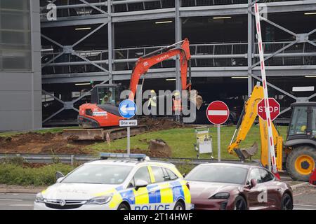 The scene following a fire at a multi-storey car park at Luton Airport ...
