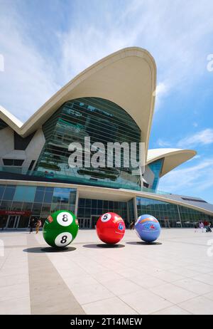 An exterior view of the iconic, sail-like facade of the Deniz shopping ...