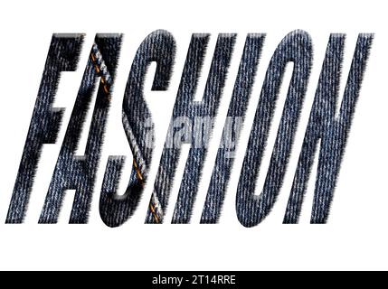 Digital composite. The word fashion with an overlay of denim fabric ...