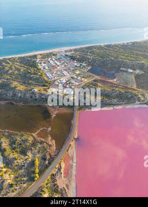 An aerial view of Hutt Lagoon, the Pink Lake in Port Greg Stock Photo ...