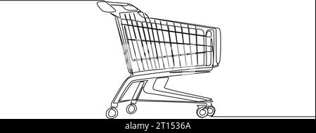 Continuous line drawing of shopping cart . One line drawing background ...