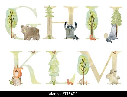 Watercolor animals letters Stock Photo - Alamy