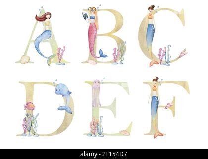 Watercolor sea letters Stock Photo - Alamy