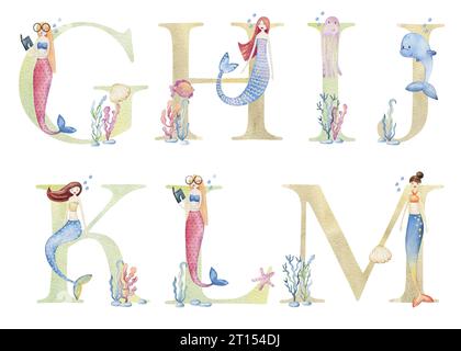 Watercolor sea letters Stock Photo - Alamy