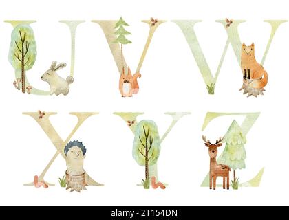 Watercolor animals letters Stock Photo - Alamy