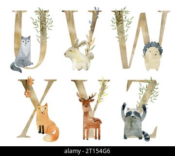 Watercolor animals letters Stock Photo - Alamy