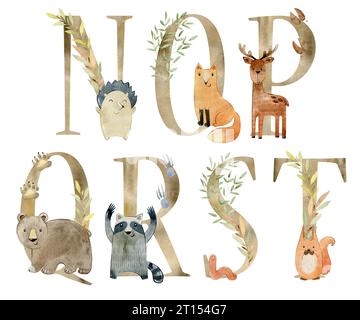 Watercolor animals letters Stock Photo - Alamy
