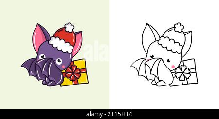 Cute Christmas Bat Clipart Illustration and Black and White. Funny Clip ...