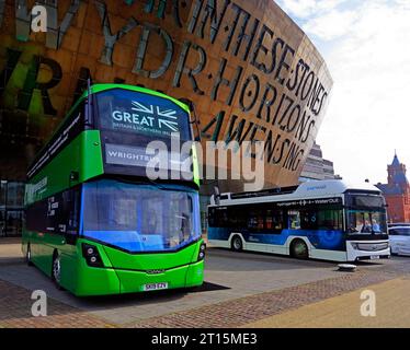 Buses at an event for promoting Hydrogen Powered Vehicles with zero ...