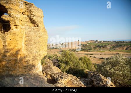View from old Agrigento town ancient walls, horizontal view Stock Photo ...