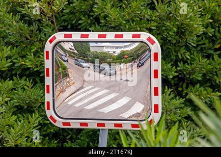 road auxiliary mirror on the road during sharp turns for cars Stock ...