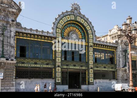 Art Nouveau facade, railway station, old town, Bilbao, Basque Country ...