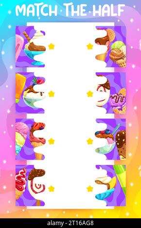 Matching game with ice-cream cones and scoops. Summer food math ...