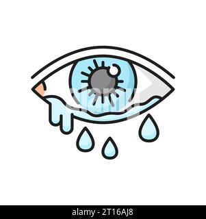 Allergy irritated eyes symptom color line icon. Stress and ...