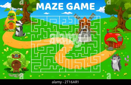 Fairytale maze for kids with fantasy characters. Magic kingdom ...