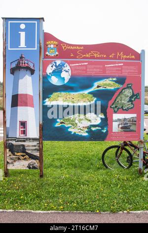 Welcome to St. Pierre information sign Stock Photo - Alamy