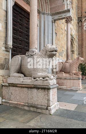 Central portal and porch (protyrum) supported by a pair of marble lions ...