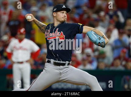 Atlanta Braves' AJ Smith-Shawver plays during the first baseball game ...