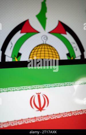 October 12, 2023: The emblem of the Hamas militant group as Israel and ...