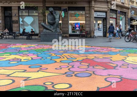Mural of colourful cats at a intersection of a pedestrian zone in ...