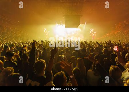 Big people crowd cheering and dancing in huge concert Stock Photo - Alamy