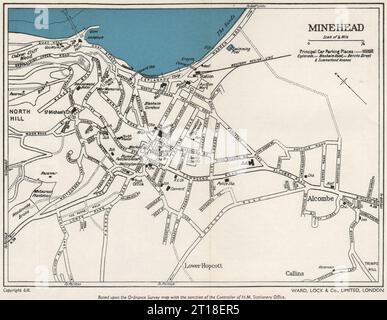 MINEHEAD vintage tourist town city plan. Somerset. WARD LOCK 1940 old ...