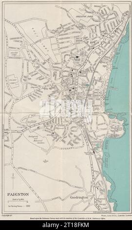 PAIGNTON vintage town/city plan. Devon. Roundham Head. WARD LOCK 1963 ...