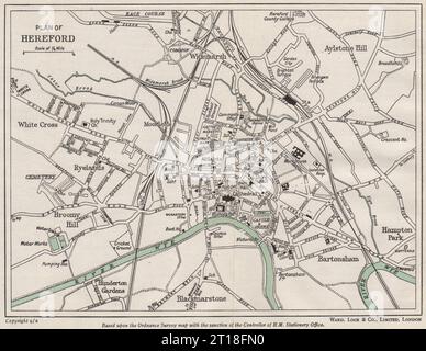 HEREFORD vintage town/city plan. Herefordshire. WARD LOCK c1950 old map ...