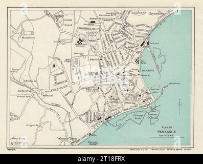 PENZANCE vintage town/city Plan. Cornwall. WARD LOCK 1952 old vintage ...