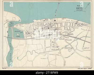 RHYL vintage town/city plan. Wales. WARD LOCK 1950 old vintage map ...