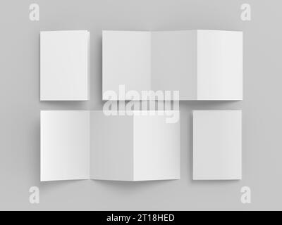 Vertical pages accordion or zigzag trifold brochure mockup on white ...