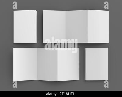 Vertical A5 pages accordion or zigzag trifold brochure mockup on gray ...
