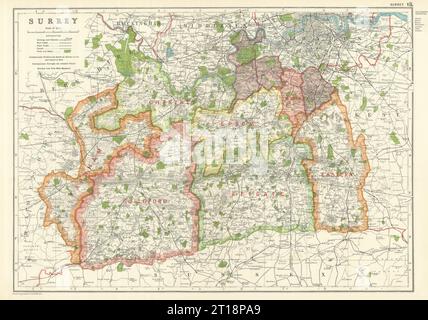 SURREY. Showing Parliamentary divisions, boroughs & parks. BACON 1934 ...