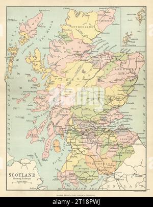 Scotland in counties. Railways. BARTHOLOMEW 1898 old antique map plan ...