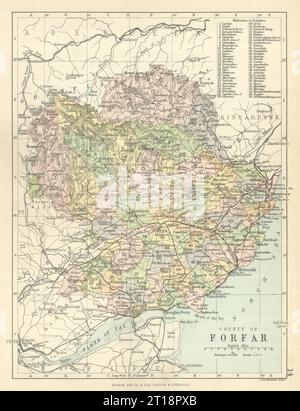 FORFARSHIRE antique county map. Scotland. Dundee Montrose. LIZARS 1895 ...