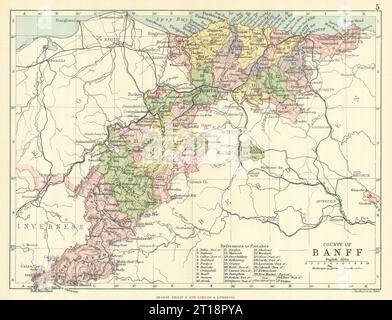 'County of Banff'. Banffshire. Parishes. BARTHOLOMEW, 1891 antique map ...