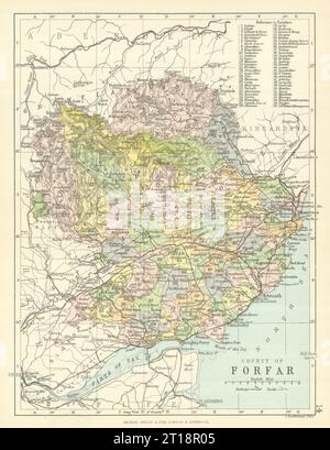 FORFARSHIRE antique county map. Scotland. Dundee Montrose. LIZARS 1895 ...